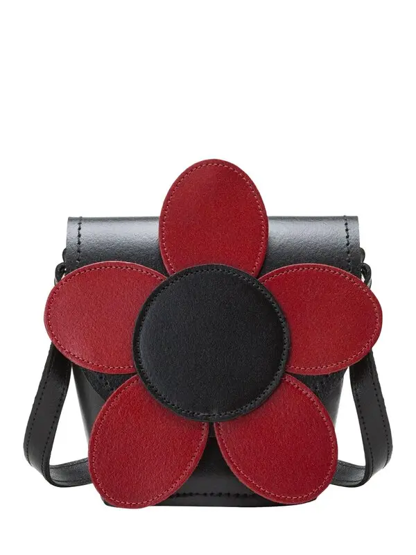 ZATCHELS Black / Red Handmade Leather Daisy Barrel Bag Poppy Red - Black/red
