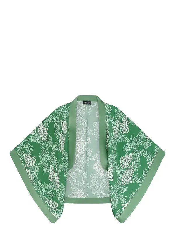 PRETTY ECCENTRIC Kimono Shrug In Wisteria Print - Green