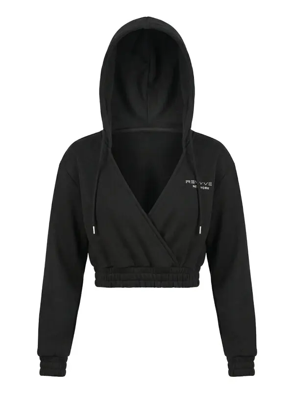 REVYVE ACTIVE Cropped V-neck Hoodie - Black