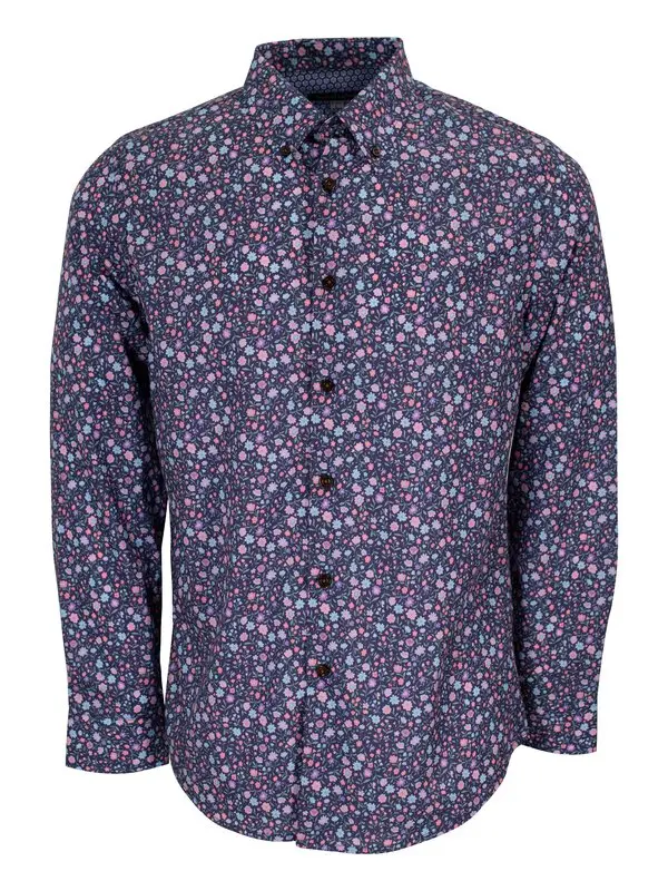 LORDS OF HARLECH Morris Ditzy Daisy Shirt In Skipper - Blue