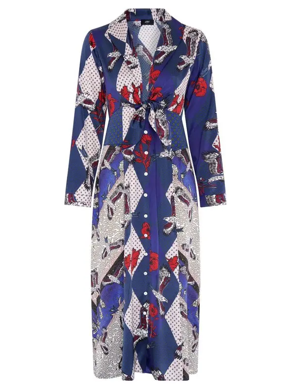 JESSICA RUSSELL FLINT Tie Front Midi Dress Eagle Fields - Blue