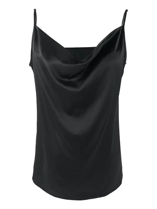 SOFT STROKES SILK Pure Mulberry Silk Cowl Neck Camisole, Spaghetti Strap - Black