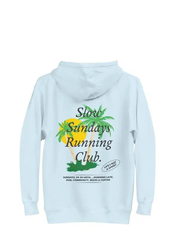 ANCHOR & CREW Sky Palm Tree Slow Sundays Running Club Cotton Blend Hoodie - Blue