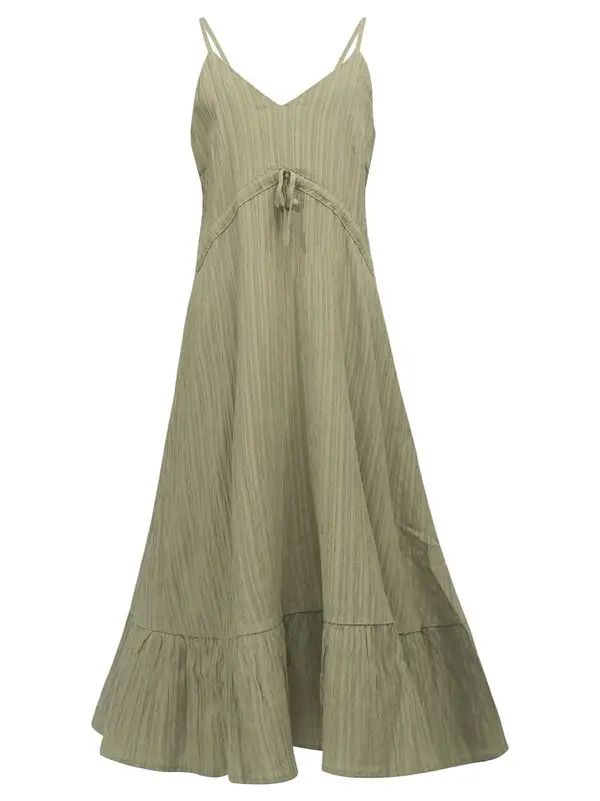 SMART AND JOY Trapeze Midi Dress With Drawstring And Thin Shoulder Straps - Green