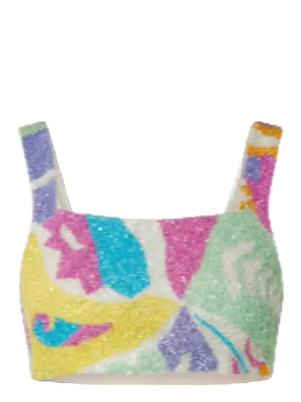 OCEANUS SWIMWEAR Azure Beaded Crop Top - Blue