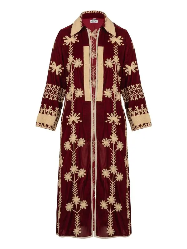 ANTRA DESIGNS Suki Claret Silk Velvet Coat - Red