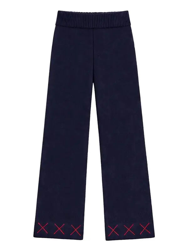 REN CORDEZA Hand Embroidered Sloe Knit Trousers Tall Length - Blue