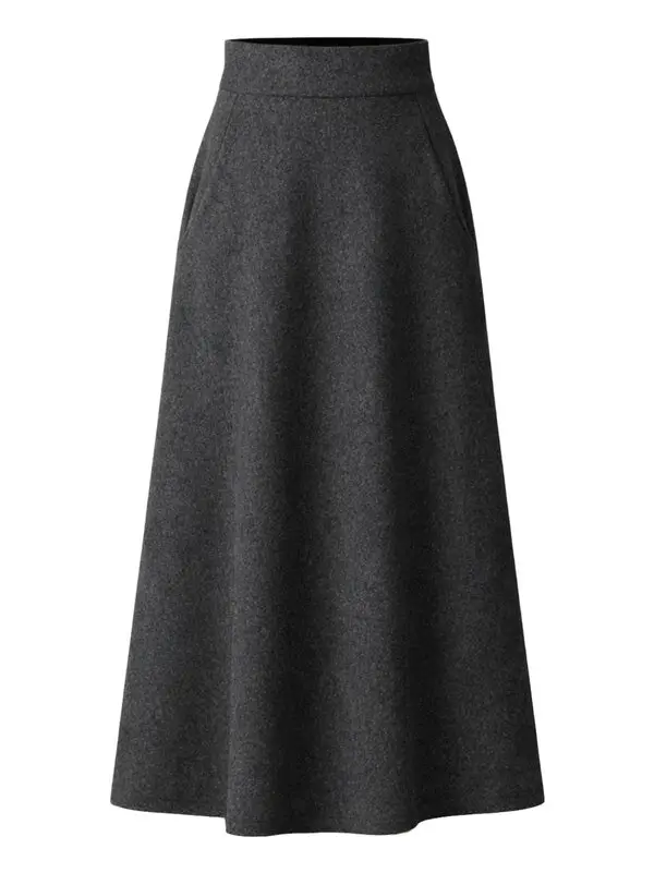 NIKKA PLACE Long Wool A-line Skirt With High Waist And Pockets In Dark Gray Colour - Grey