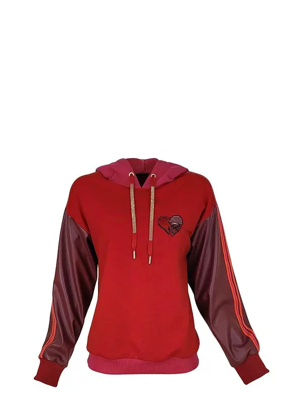 LALIPOP DESIGN Color Block Hoodie With Vegan Leather Sleeves - Black