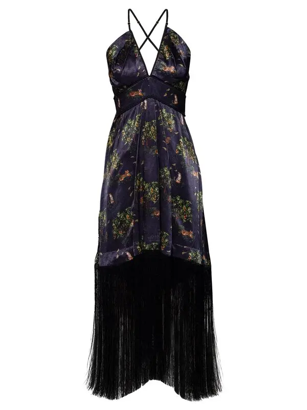 ASHAKI The Shanti Tiger Backless Fringe Dress - Black