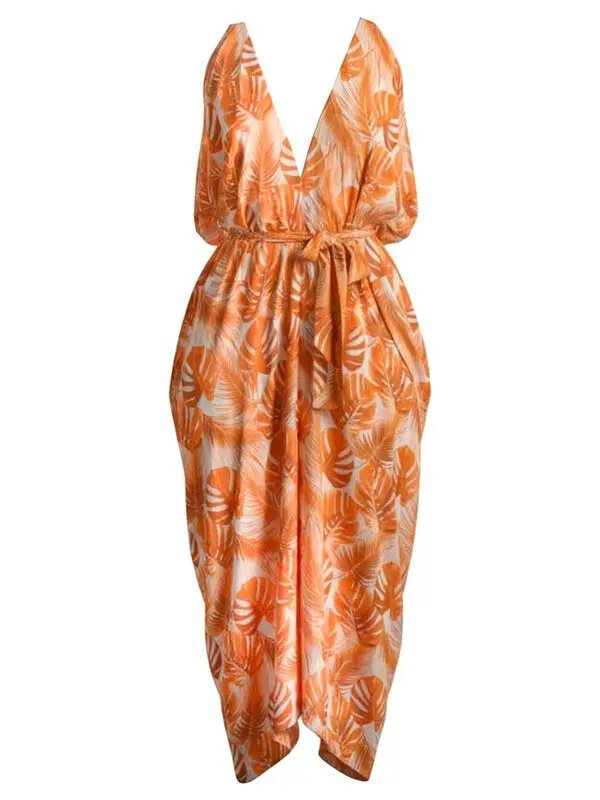 COCO RIKO IBIZA Gold / Yellow / Orange Maya Kaftan Dress Gold Leaf - Gold/yellow/orange
