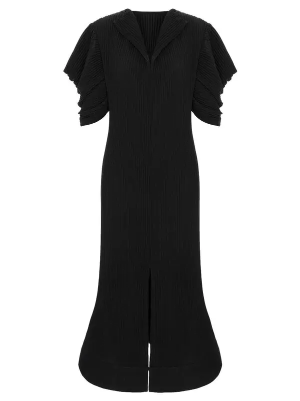 SILVIA SERBAN V Neckline Pleated Crepe Dress - Black