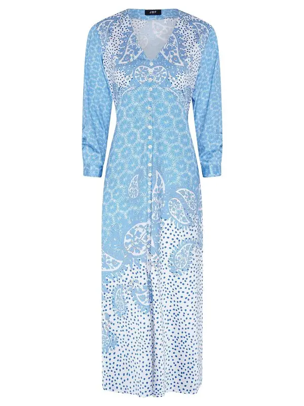 JESSICA RUSSELL FLINT Midi Button Tea Dress Lulu - Blue