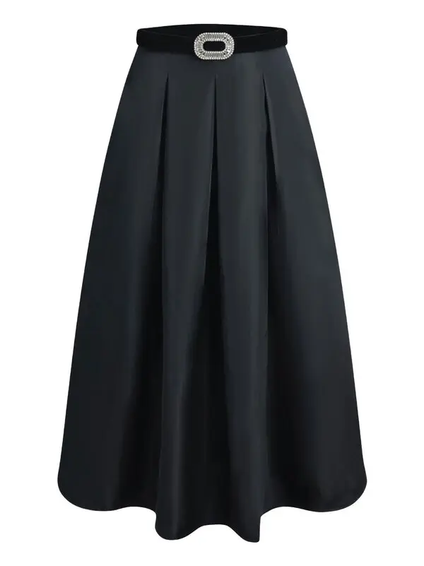ROCH PEREL Black / Silver Embellished Velvet Belt Taffeta Skirt - Black/silver