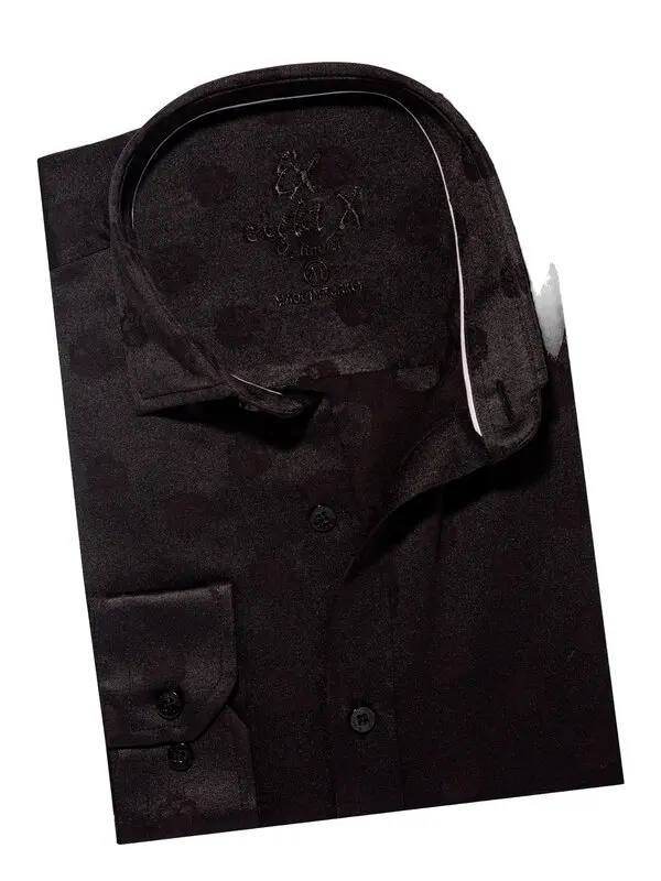 EIGHT X Skull Jacquard Button Down Shirt - Black