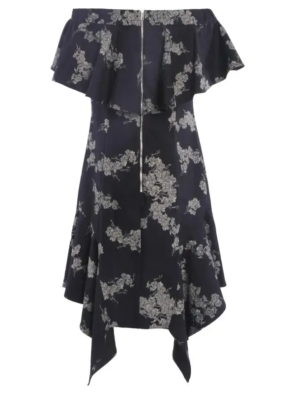 SMART AND JOY Ruffle Bardot Denim Dress - Blue