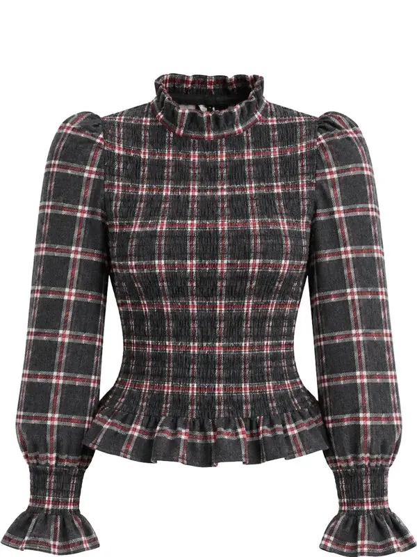 Mind Traveler Chia Alia Grey And Red Checked Blouse - Gray/red