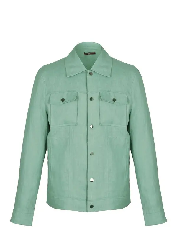 DAVID WEJ Hugo Linen Trucker Jacket Teal - Green