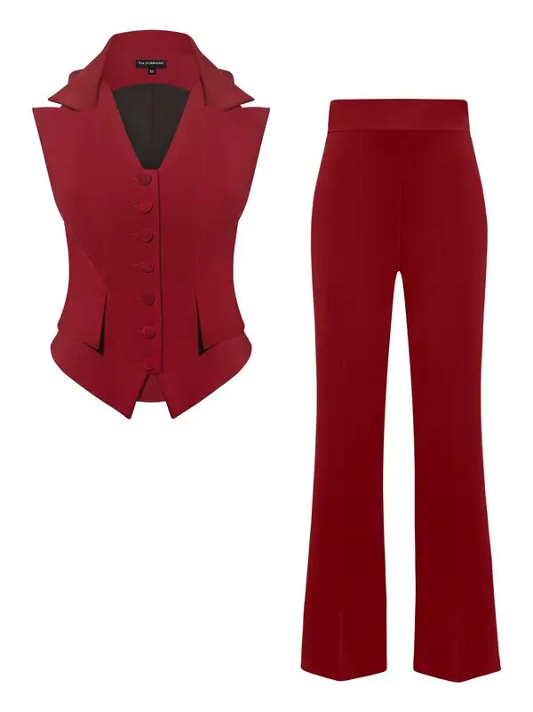 TIA DORRAINE Single-breasted Waistcoat & Trousers Set - Burgundy - Red