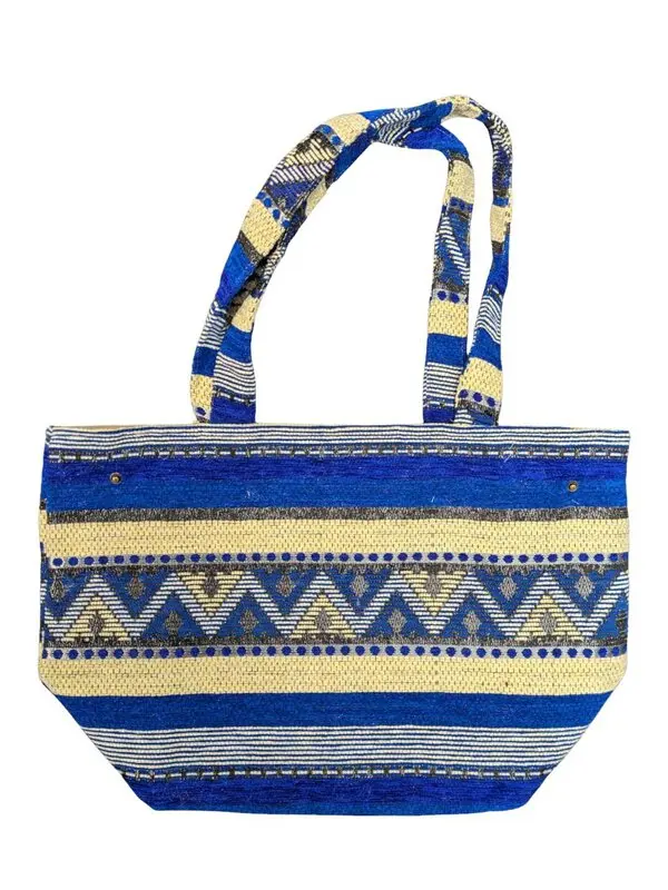 BERBER LEATHER Neutrals The Nador Small Expandable Fabric Tote - Blue