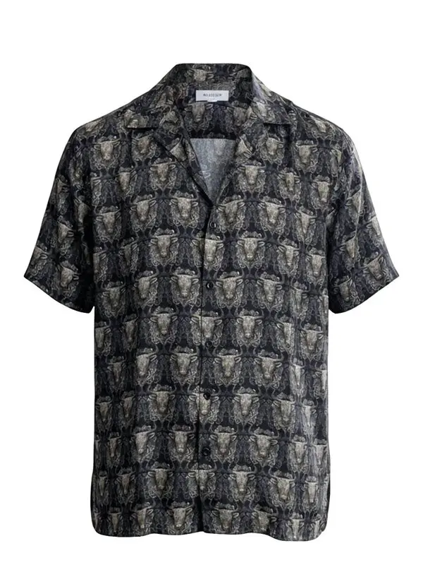STOVARIA Twill Silk Shirt – Soft Baroque Bull Print Statet - Black