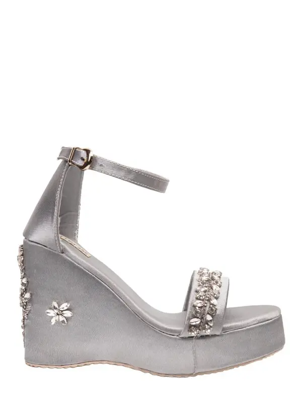 RETTROSE Delilah Hand Embellished Luxury Wedge Shoe - Silver