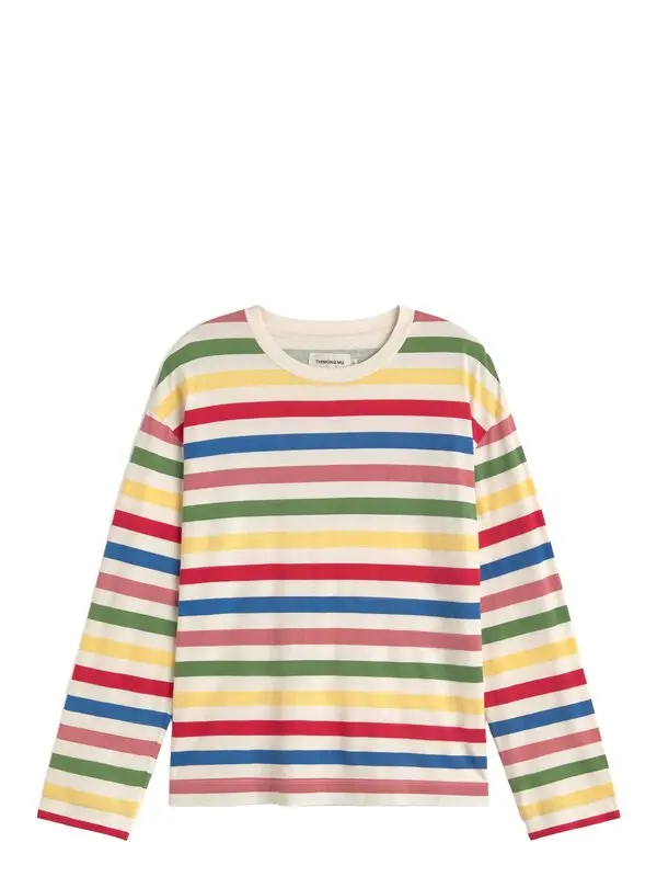 THINKING MU Emily Multicolor Striped Long Sleeve T-shirt - Red