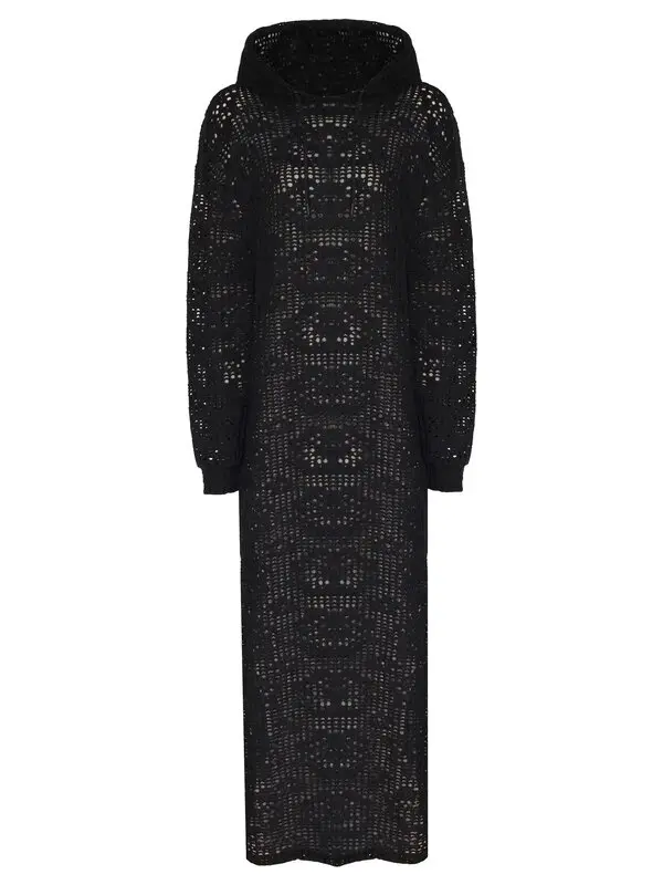 NO'DESIGN Sheer Hoodie Dress With Deep Slit - Black