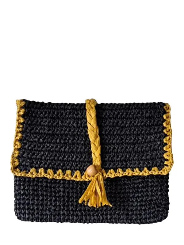 SPRINGMOONATELIER Raffia Clutch Handbag - Black