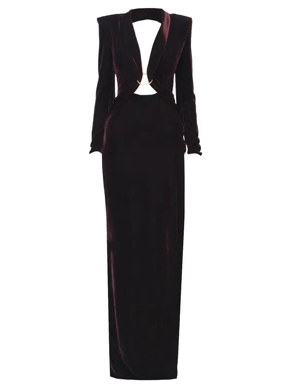ANGELIKA JOZEFCZYK Glam Witch Velvet Gown With Gold Hoops - Brown
