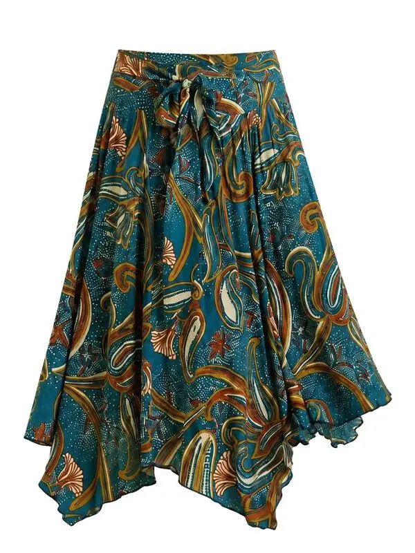 LUMINA ELIGMA Bohemian Midi Skirt Teal Paisley - Blue