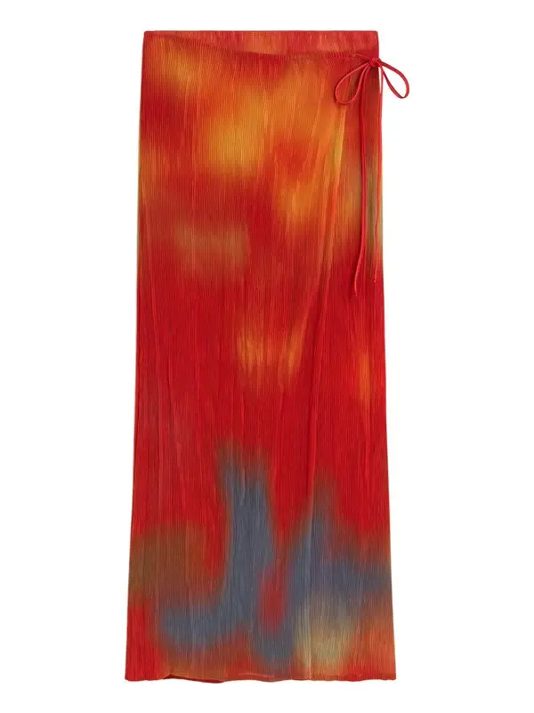 THINKING MU Pleated Long Skirt Flowers Pauline - Red