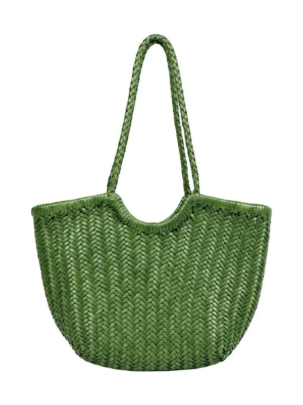 RIMINI Genuine Leather Hand Woven Shopping Bag - Green