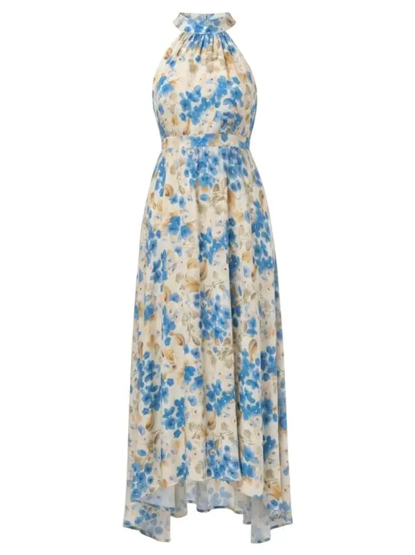 FRANCHETTI BOND Rosamunda Pansies Halterneck Dress - Blue