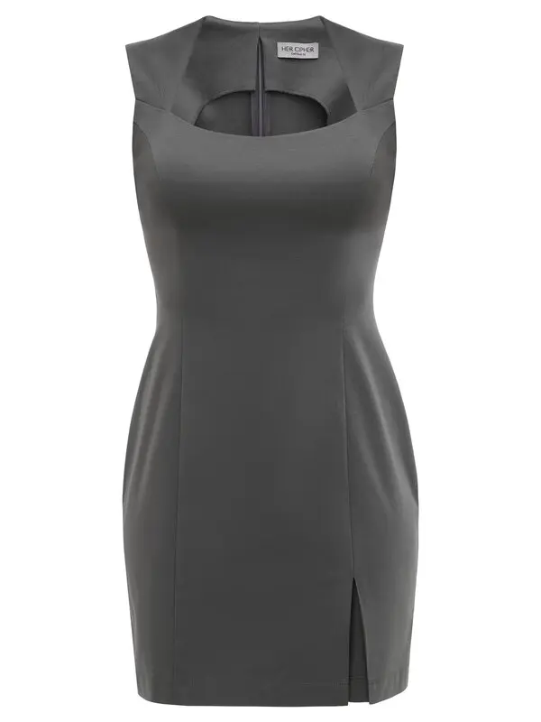 HER CIPHER Essential Mini Dress- Poppyseed - Grey