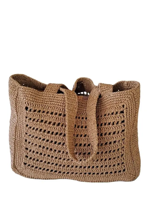 SPRINGMOONATELIER Handmade Raffia Shoulder Bag With Leather Snap Closure - Brown