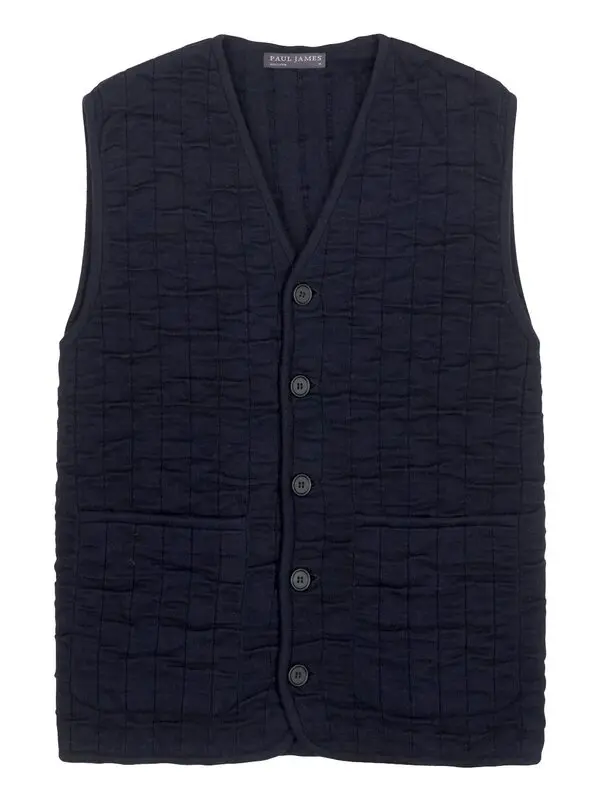 PAUL JAMES KNITWEAR Cotton Forrester Quilted Knitted Gilet Navy - Blue