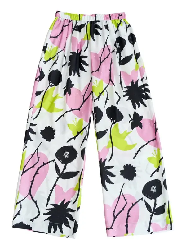 LOST PATTERN Black / White / Pink Frida's Dream Wide Leg Silk Pants Pink & Black - Black/white/pink