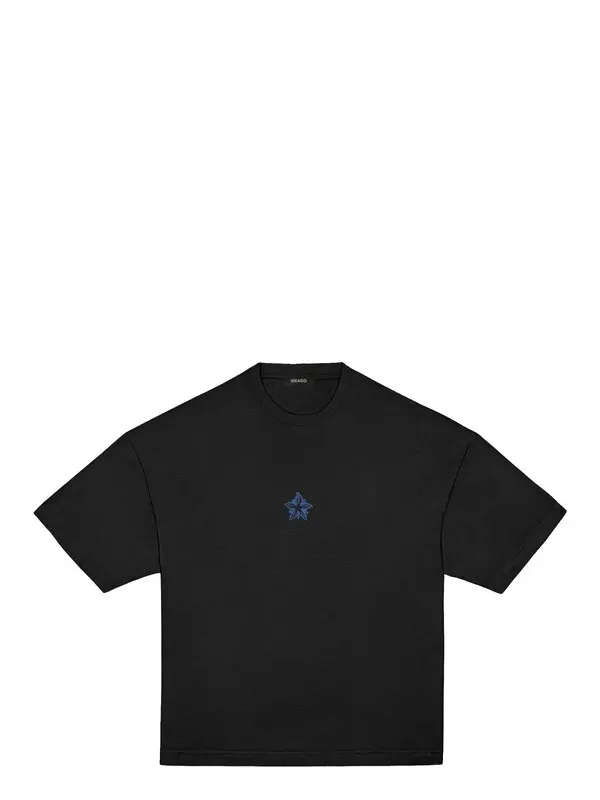 VIRAGO Black / Blue Borage Boxy Minimalist T-shirt With Embroidery In Black - Black/blue
