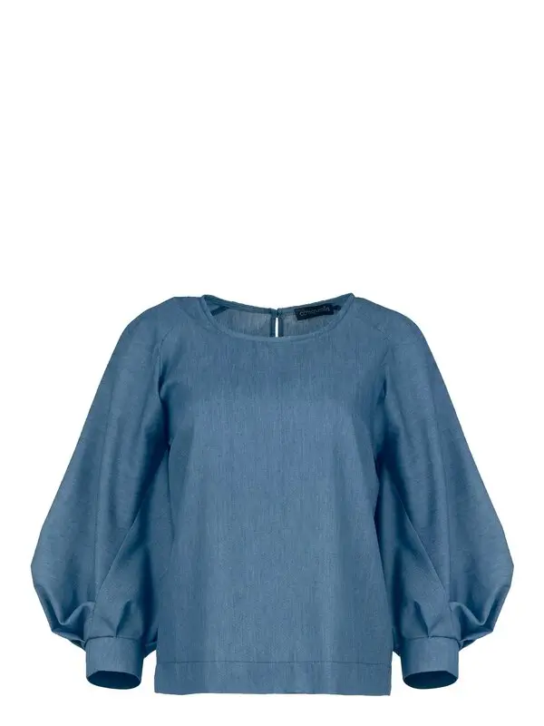 CONQUISTA Indigo Top With Bishop Sleeves - Blue