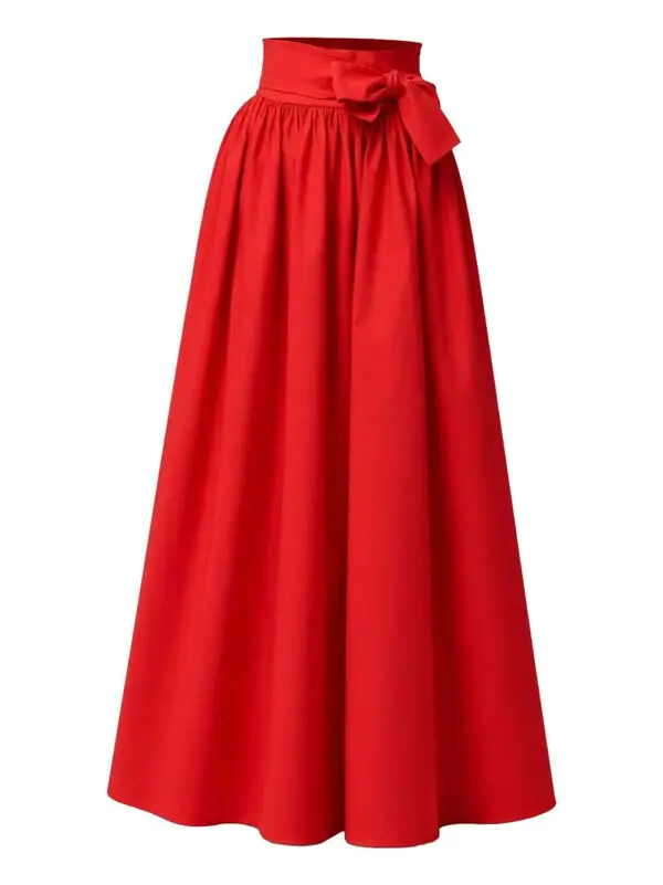NIKKA PLACE Long Gathe Cotton Skirt With High Waist - Red