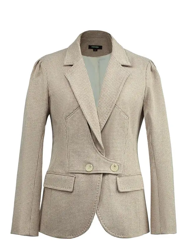 SMART AND JOY Micro Houndstooth Strap-on-side-waist Jacket Beige - Brown
