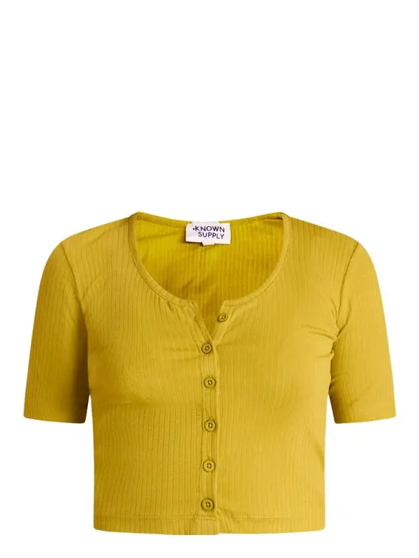 KNOWN SUPPLY Cropped Button Up Shirt Vixen Lemon Lime - Green