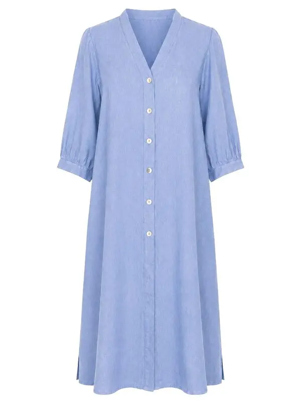 LUELLA FASHION Renee Button-up Linen Dress Iris - Blue
