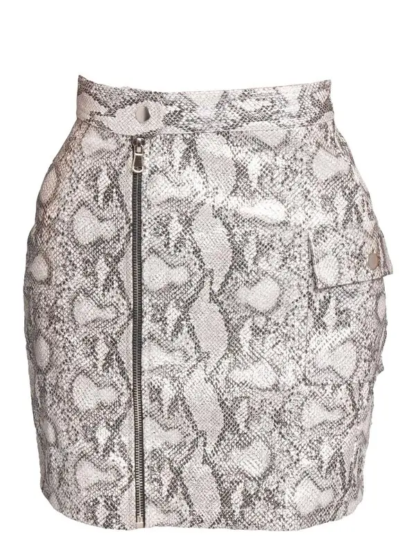 ETTIE Silver / Grey / Black Silver Faux Snake Skin Mini Skirt - Silver/grey/black