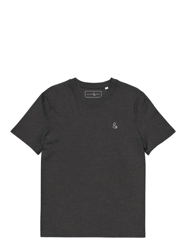 ANCHOR & CREW Heather Ampersand Signature Organic Cotton Embroidered T-shirt - Black