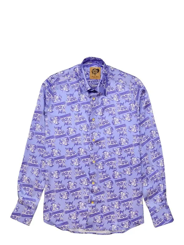 GRESHAM BLAKE Scratchin' Cats Silk Shirt - Blue