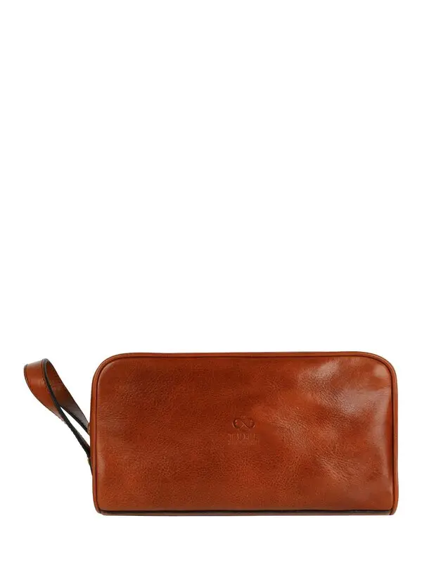 TIME RESISTANCE Leather Cosmetic Bag Dopp Kit In Cognac All The Kings - Brown