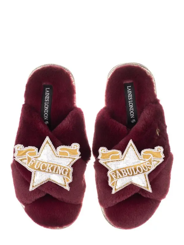 LAINES LONDON Gold / Red Classic Laines Slippers With Fucking Fabulous Brooches Limited Edition Burgundy - Gold/red