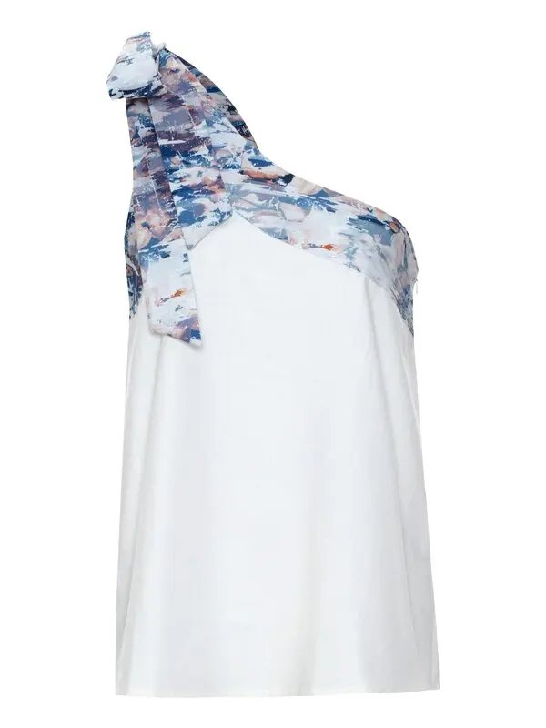 UNEXPECTEDONE Put A Bow On It Jean ’s Natural Fabric One Shoulder Top - Blue